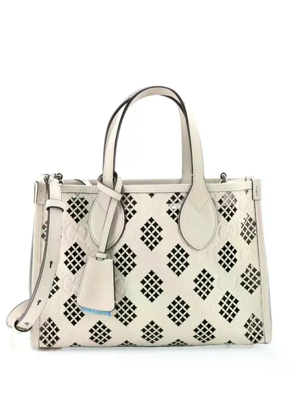 Gucci Convertible Gg Debossed Laser Cut Leather Small Tote Bag