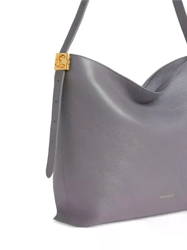 COCCINELLE C-me Lock Grained Leather Shoulder Bag - Grey