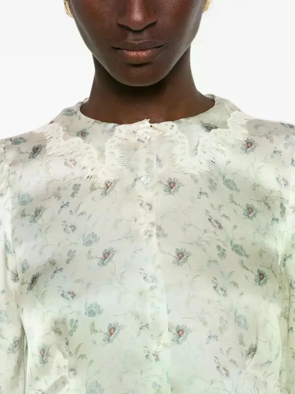 DÔEN Elianne Floral-print Lace-trim Top