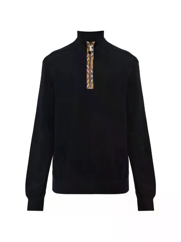 Burberry Check Trim Wool Half-zip Sweater - Blue