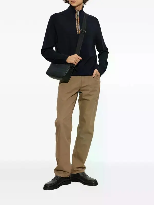 Burberry Check Trim Wool Half-zip Sweater - Blue