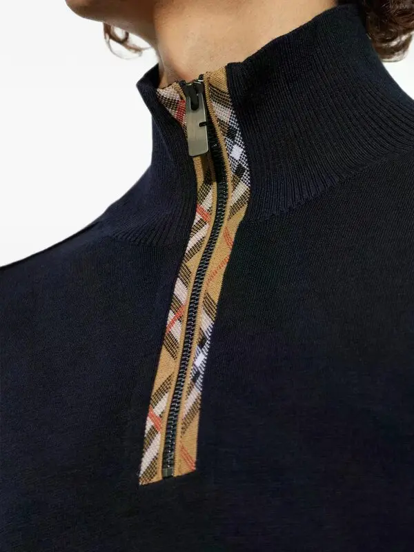 Burberry Check Trim Wool Half-zip Sweater - Blue