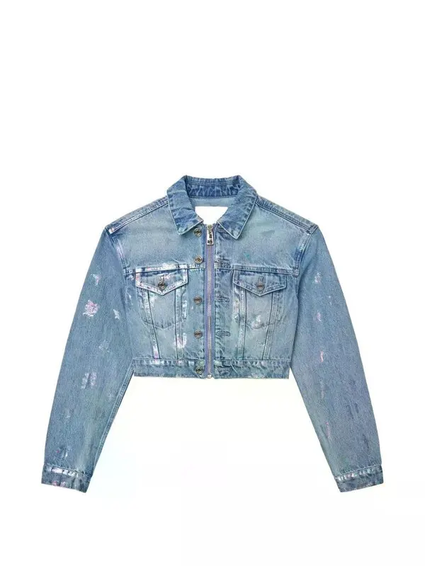 PURPLE BRAND Monogram-print Cropped Denim Jacket