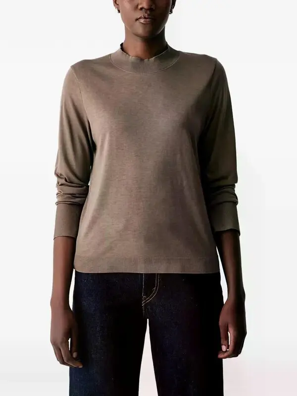 Marc O'polo Ribbed Mock-neck Long-sleeve Top - Brown