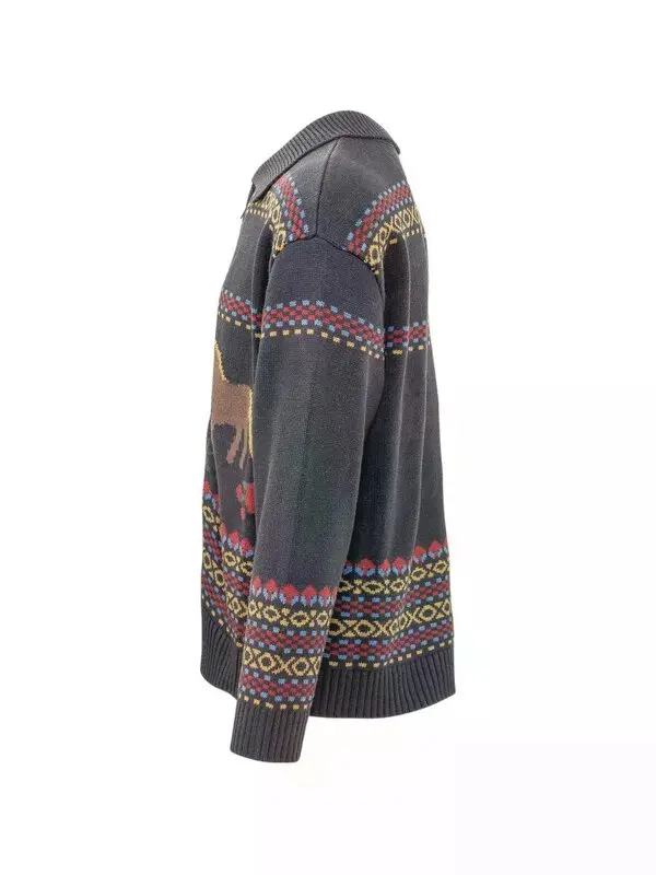 FOUND Isles Horse-intarsia Zip-up Cardigan