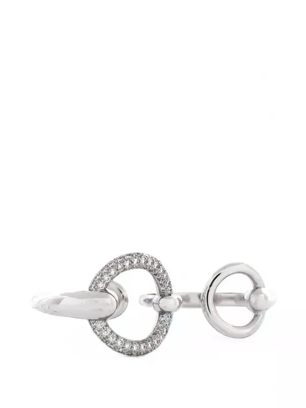 Hermès Filet D'or Double 18k White Gold With Diamonds Large Ring