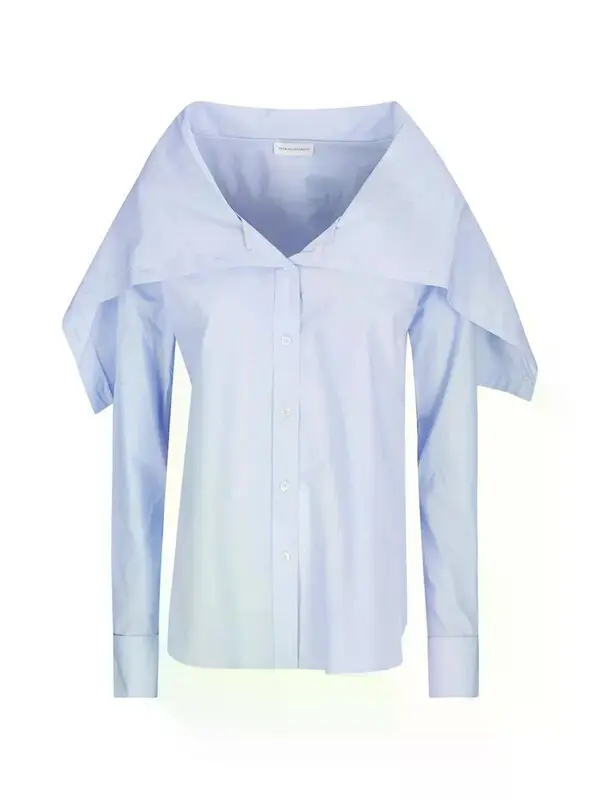 7 For All Mankind Off-shoulder Poplin Shirt - Blue