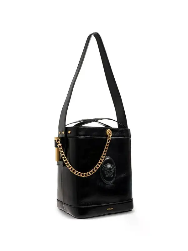Versace Pivot Small Leather Bucket Bag - Black