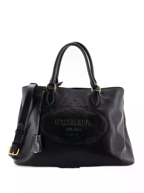 Prada Embossed Logo Convertible Open Glace Calf Medium Tote Bag