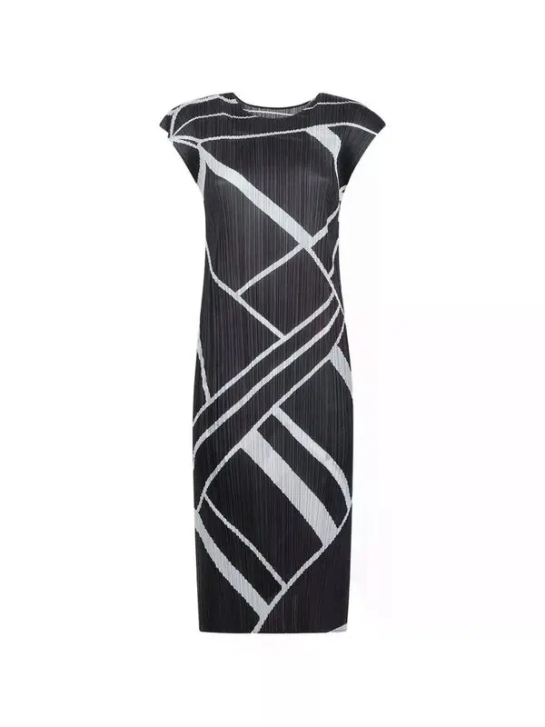 Issey Miyake Fold Line Pleated Midi Dress - Grey