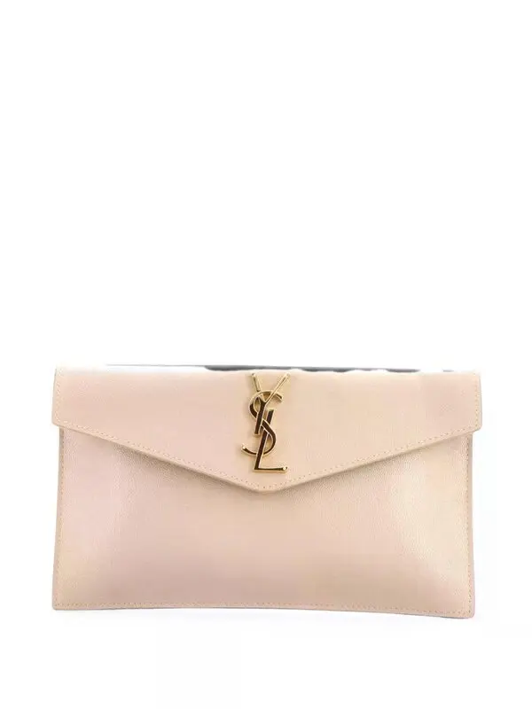 Saint Laurent Uptown Pouch Leather Clutch Bag - Neutrals
