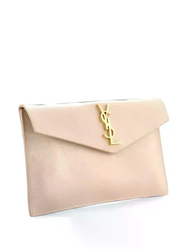 Saint Laurent Uptown Pouch Leather Clutch Bag - Neutrals