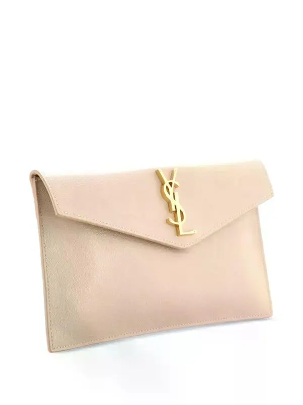 Saint Laurent Uptown Pouch Leather Clutch Bag - Neutrals