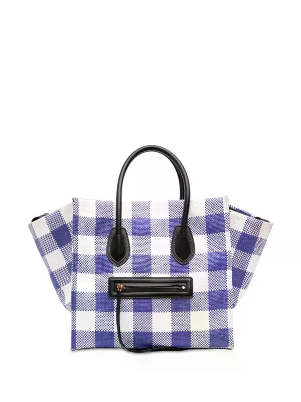 Celine 2014 Medium Gingham Raffia Luggage Phantom Tote Bag