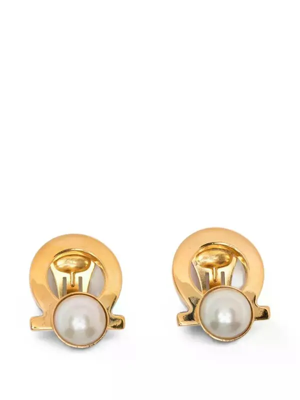 FERRAGAMO 1980s Gancini Faux-pearl Earrings - Gold