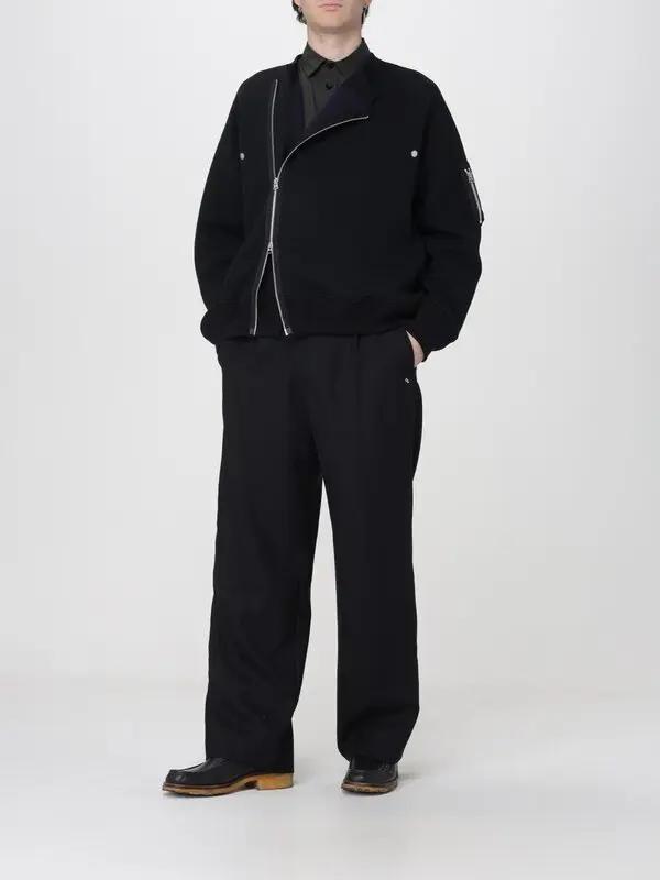 Sacai Cotton Blend Crewneck Sweatshirt With Side Zips - Black