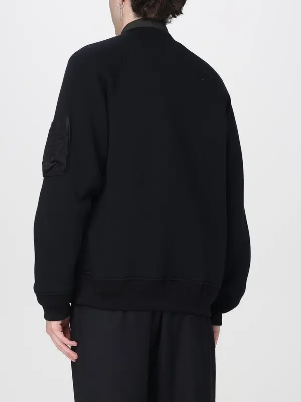 Sacai Cotton Blend Crewneck Sweatshirt With Side Zips - Black