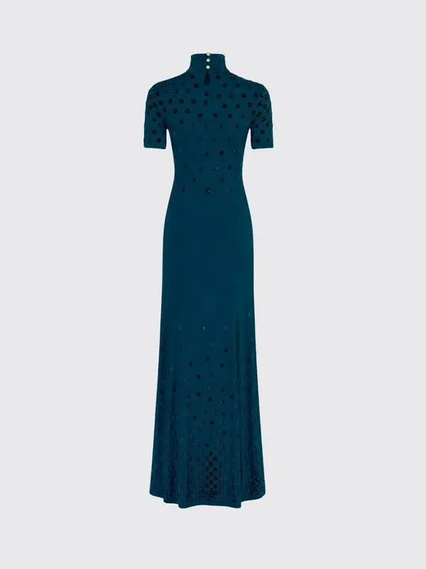 Rabanne High-neck Long Satin Evening Gown With Sequins