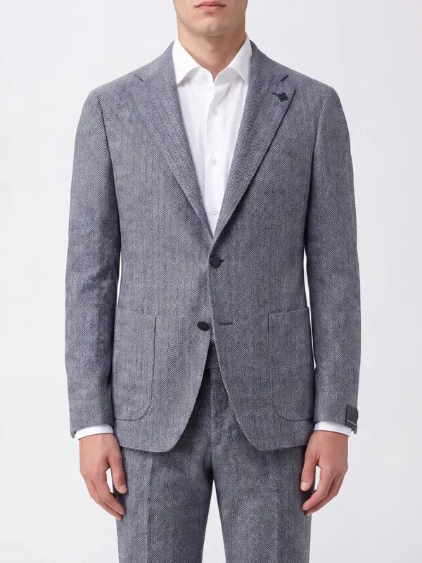 Tagliatore Single-breasted Chevron Blazer In Linen And Wool