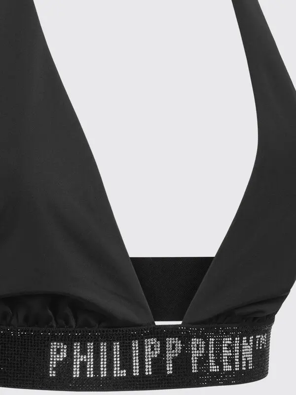Philipp Plein Triangle Bikini Top In Polyamide With Rhinestone Logo