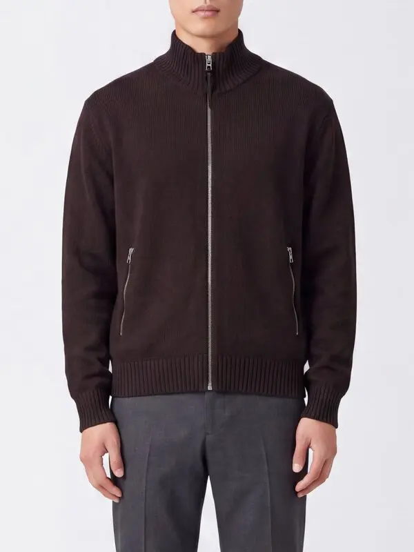 TOM FORD High-neck Full-zip Sweater In 100% Virgin Wool With Pockets - Brown