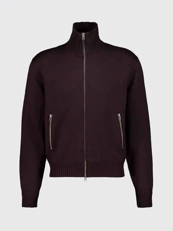 TOM FORD High-neck Full-zip Sweater In 100% Virgin Wool With Pockets - Brown