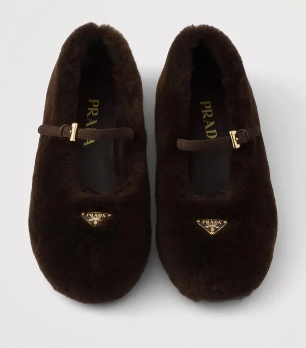 Prada Shearling Ballet Flats - Brown