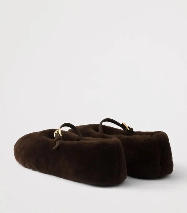 Prada Shearling Ballet Flats - Brown