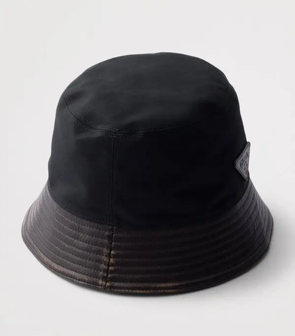 Prada Leather-trim Logo Bucket Hat