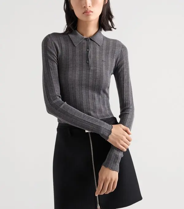 Prada Wool Ribbed Polo Sweater