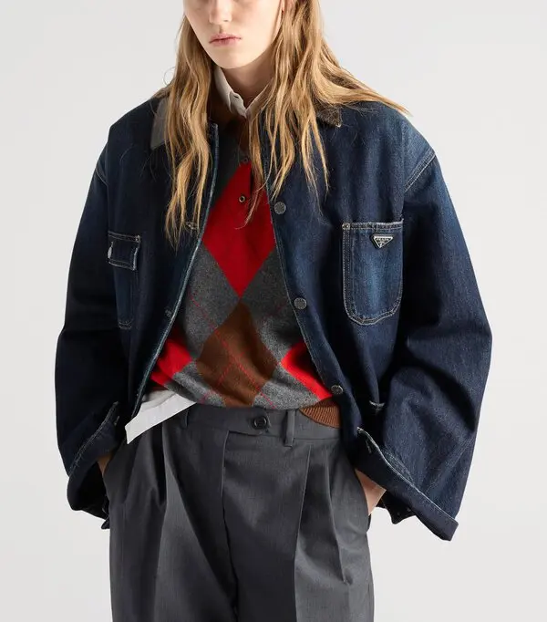Prada Cashmere Argyle Polo Sweater
