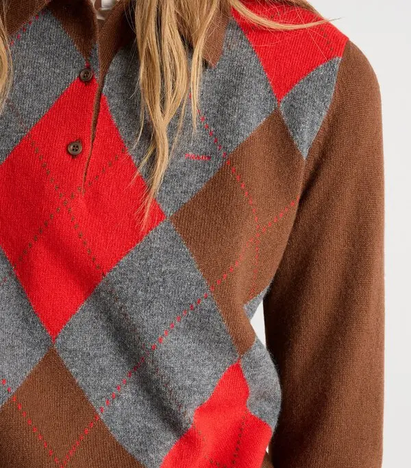 Prada Cashmere Argyle Polo Sweater