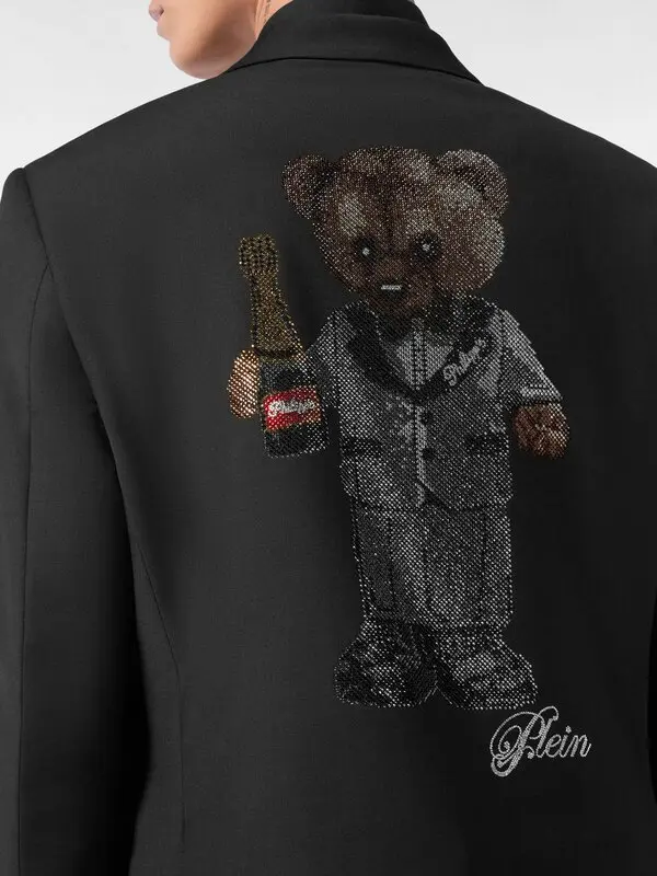 Philipp Plein Single-breasted Wool Blend Blazer With Crystals And Peak Lapels