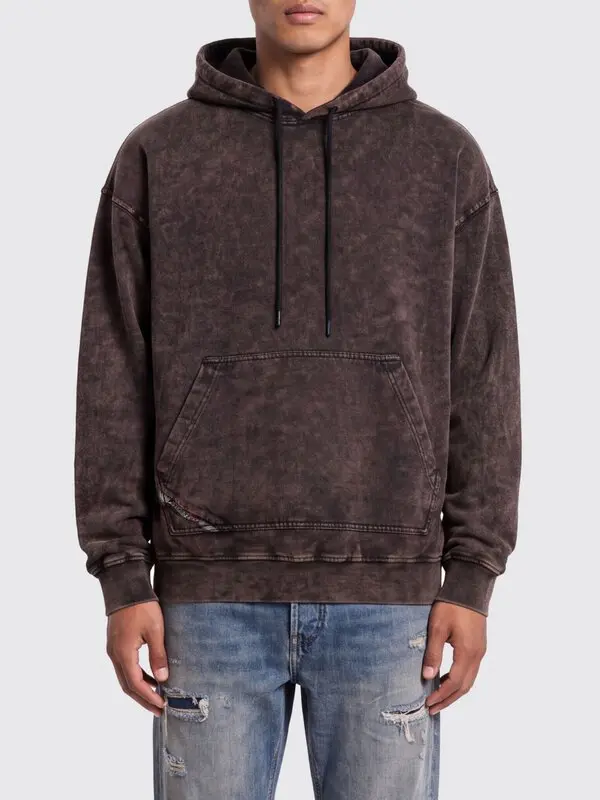 DIESEL® Relaxed Fit Cotton Hoodie With Dropped Shoulders - Brown
