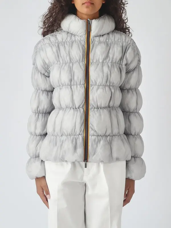 K-WAY Frayn Short Waterproof Rayon Puffer Jacket With Funnel Neck - Silver