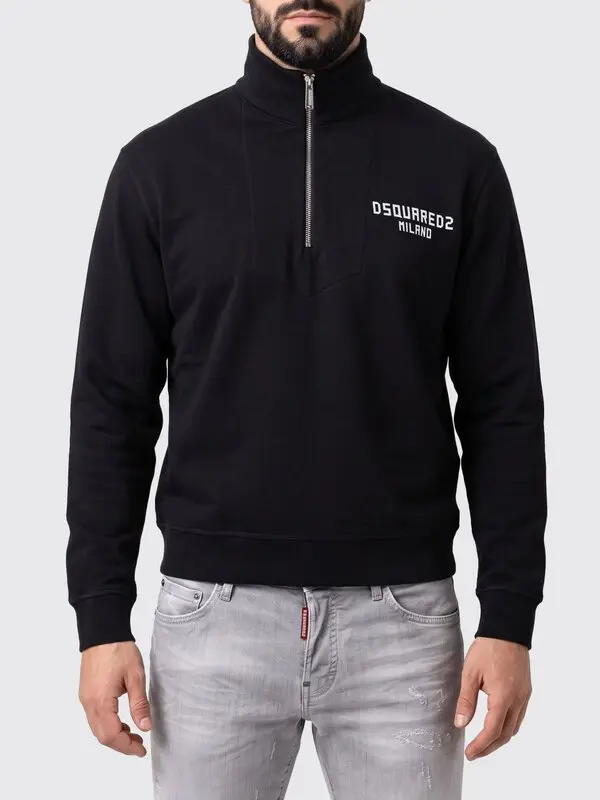 Dsquared2 High Neck Cotton Zip Sweatshirt With Printed Logo