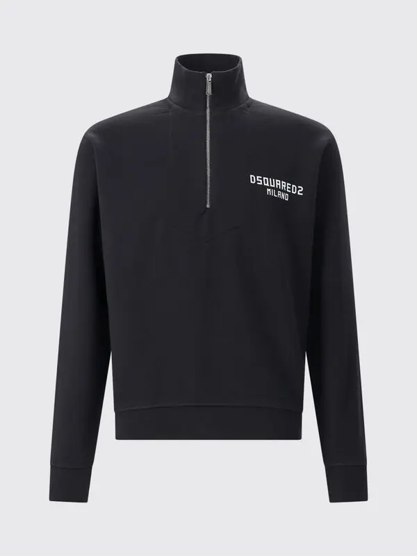 Dsquared2 High Neck Cotton Zip Sweatshirt With Printed Logo