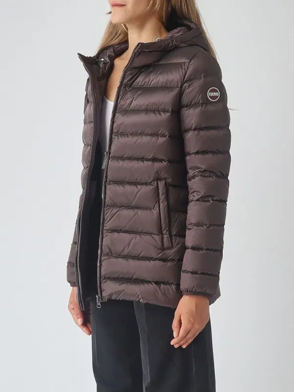 COLMAR Quilted Nylon Long Down Jacket With Hood And Down Filling - Blue