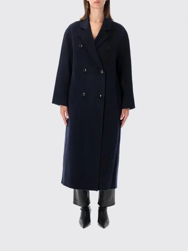 Loulou De Saison Double-breasted Long Coat In Wool And Cashmere Blend - Navy