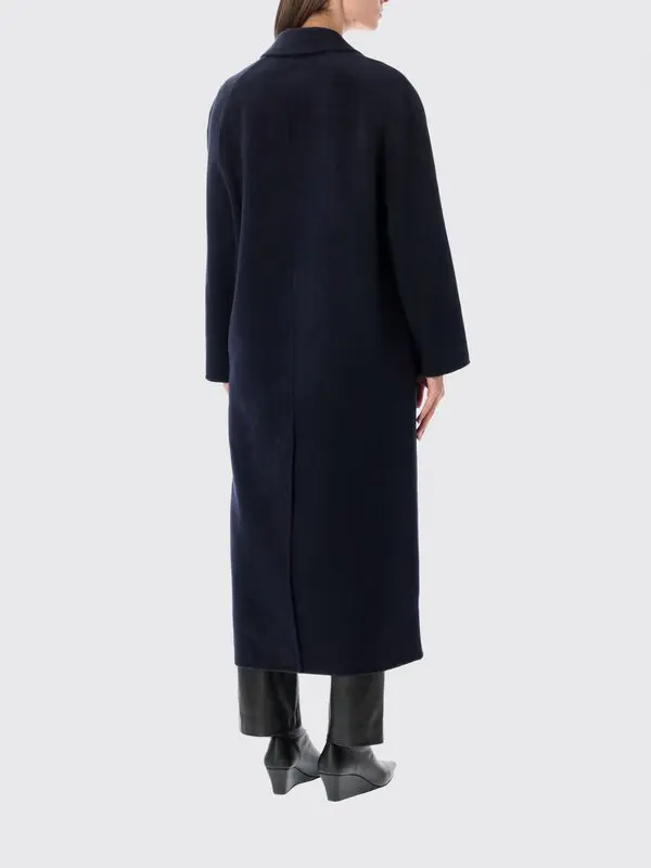 Loulou De Saison Double-breasted Long Coat In Wool And Cashmere Blend - Navy
