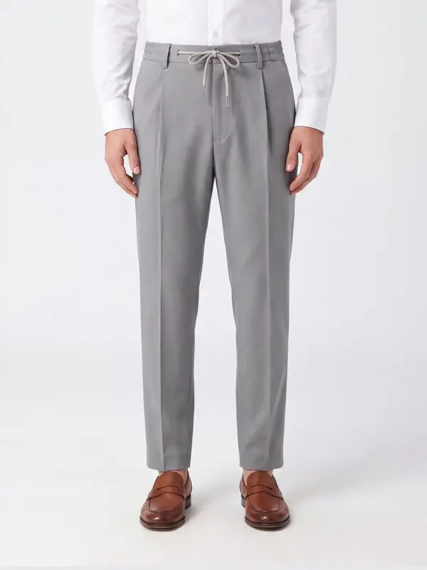 Tagliatore Slim Fit Pleated Trousers In Virgin Wool With Drawstring Waist - Brown
