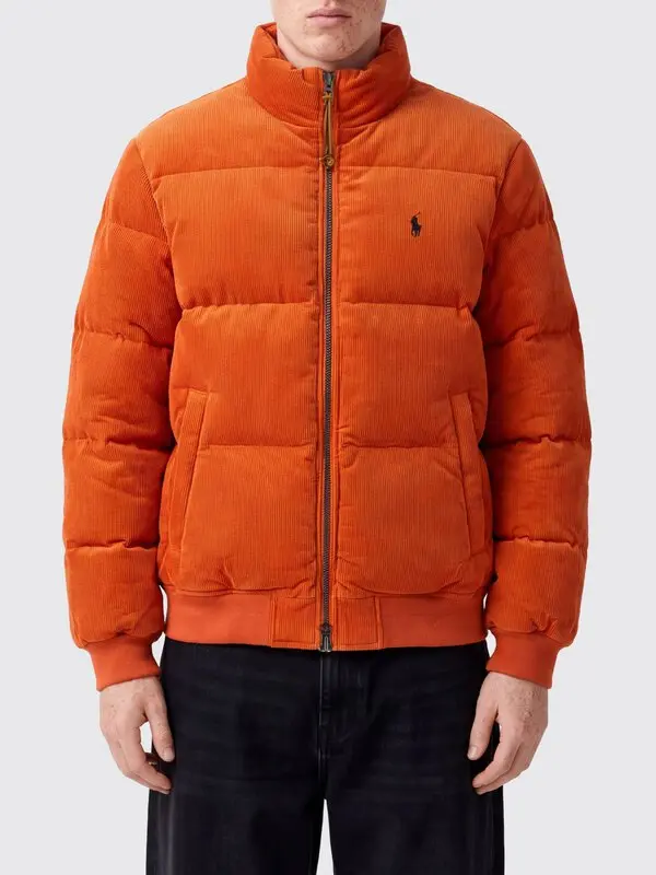 Polo Ralph Lauren Quilted Corduroy Puffer Jacket With High Neck And Logo - Orange