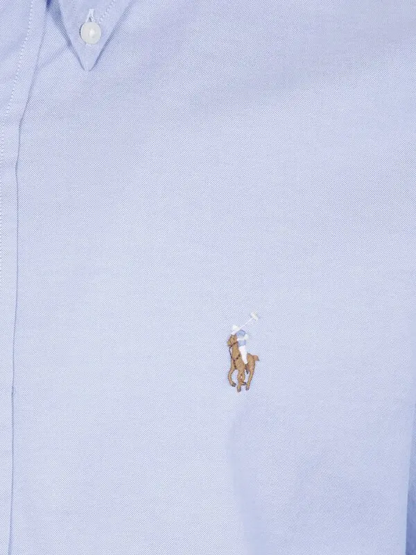 Polo Ralph Lauren Stretch Cotton Shirt With Button-down Collar And Logo - Blue