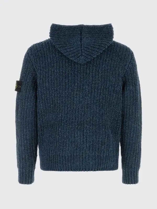Stone Island Hooded Ribbed Cotton Cardigan With Zip And Logo Patch