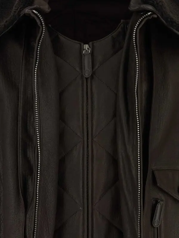 Giorgio Armani Lambskin Leather Bomber Jacket With Fur Collar And Elasticated Hem