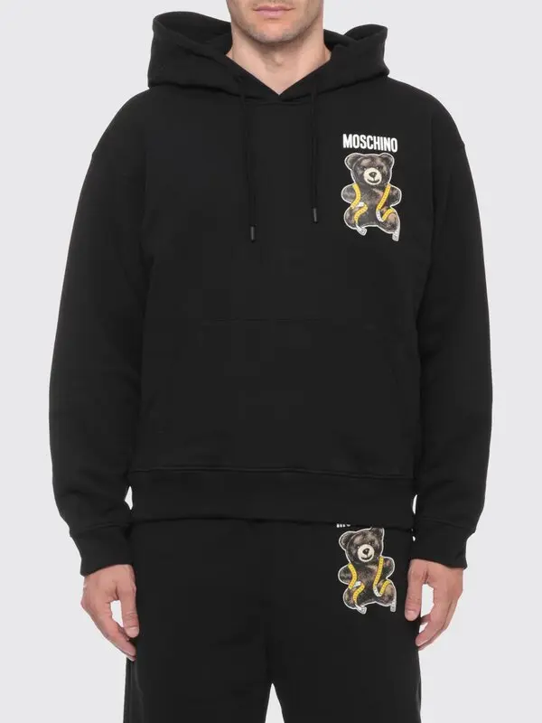 Moschino Cotton Hoodie With Teddy Bear Print - Black