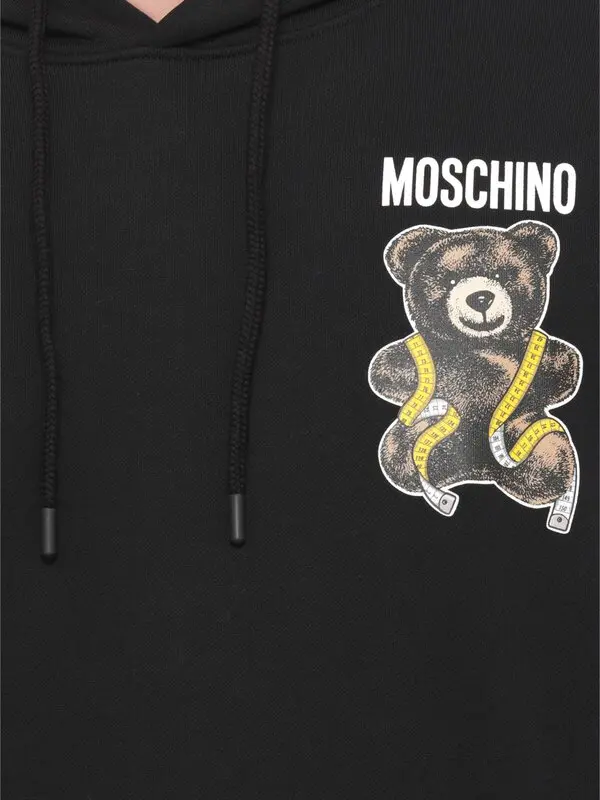 Moschino Cotton Hoodie With Teddy Bear Print - Black