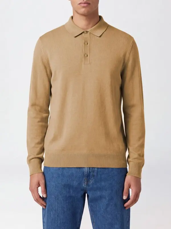 BOSS Long-sleeved Knit Polo Shirt In Pure Virgin Wool - Beige