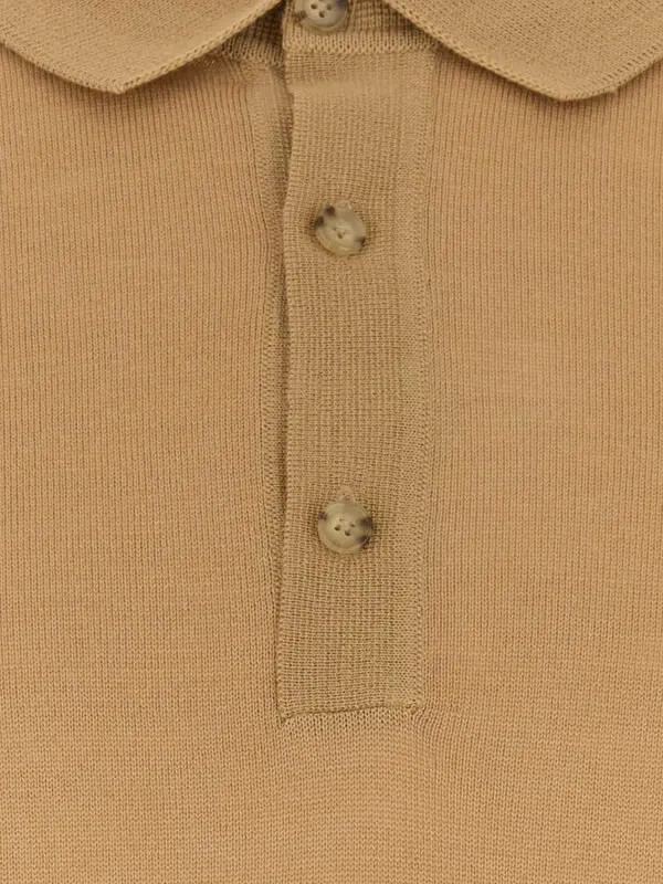 BOSS Long-sleeved Knit Polo Shirt In Pure Virgin Wool - Beige