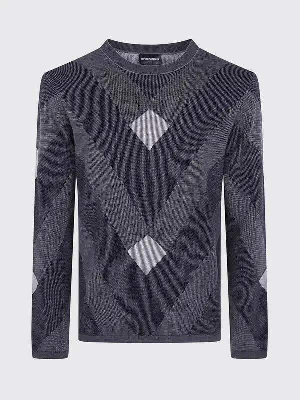 Emporio Armani Diamond Jacquard Cotton Crewneck Sweater
